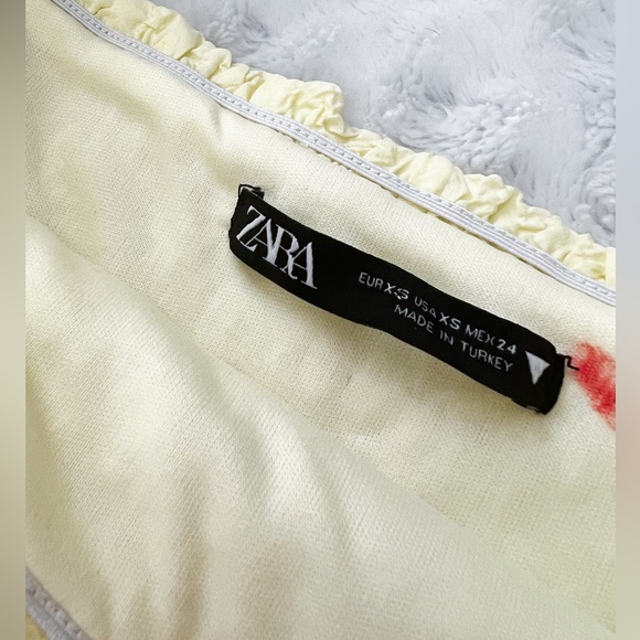 Zara | Dresses | Zara Mini Dress Soft Yellow Crinkle Ruched Puff Sleeve ...